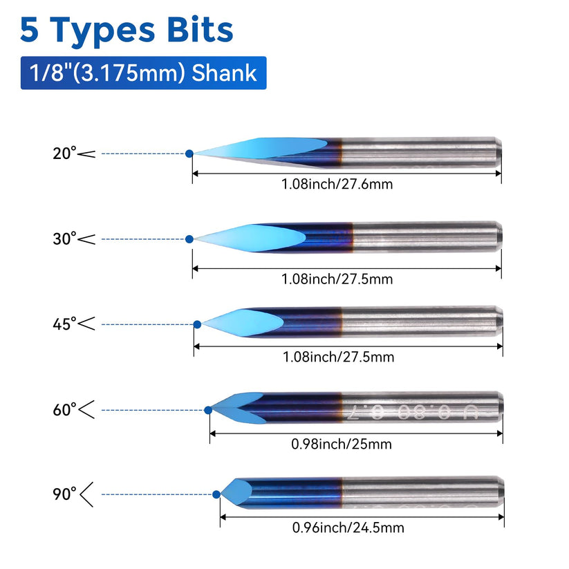 Triangular CNC Router Bits Set - V Bits & Nano Blue Bits | Lunyee CNC