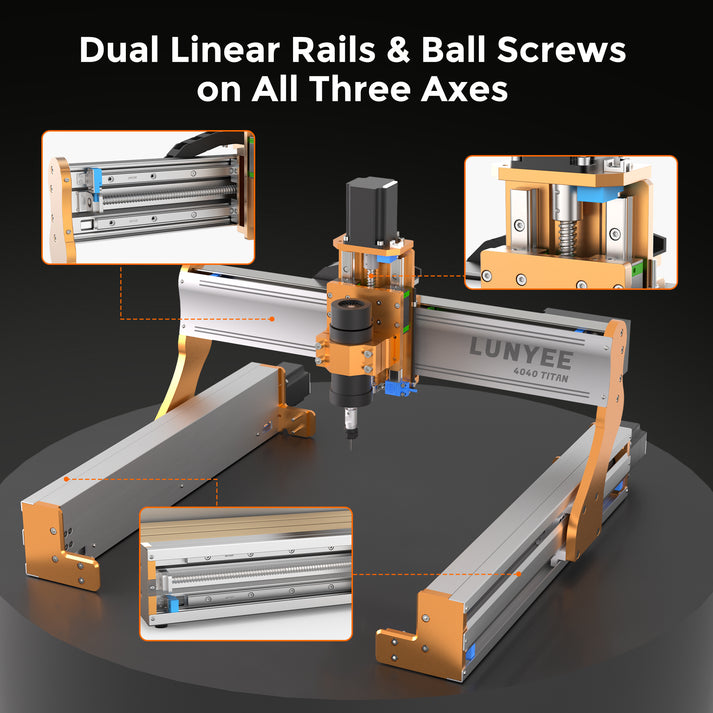 LUNYEE 4040 Titan CNC Router Machine, XYZ Axis Dual Steel Linear Guides ...