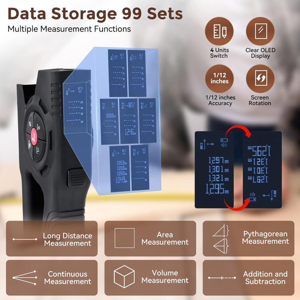 LUNYEE 393Ft Digital Tape Measure with Laser - 3-in-1 Recharge Electro