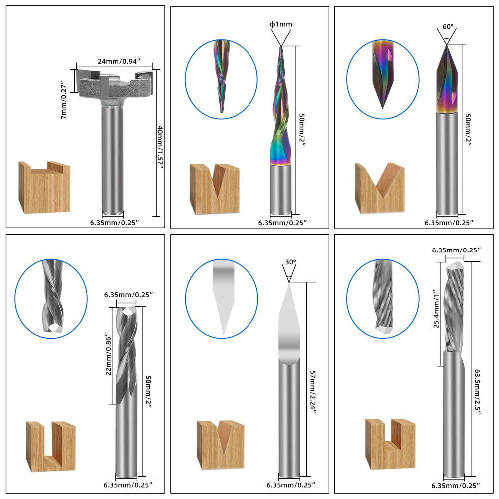 LUNYEE 1/4" Shank CNC Router Bit Essential Kit